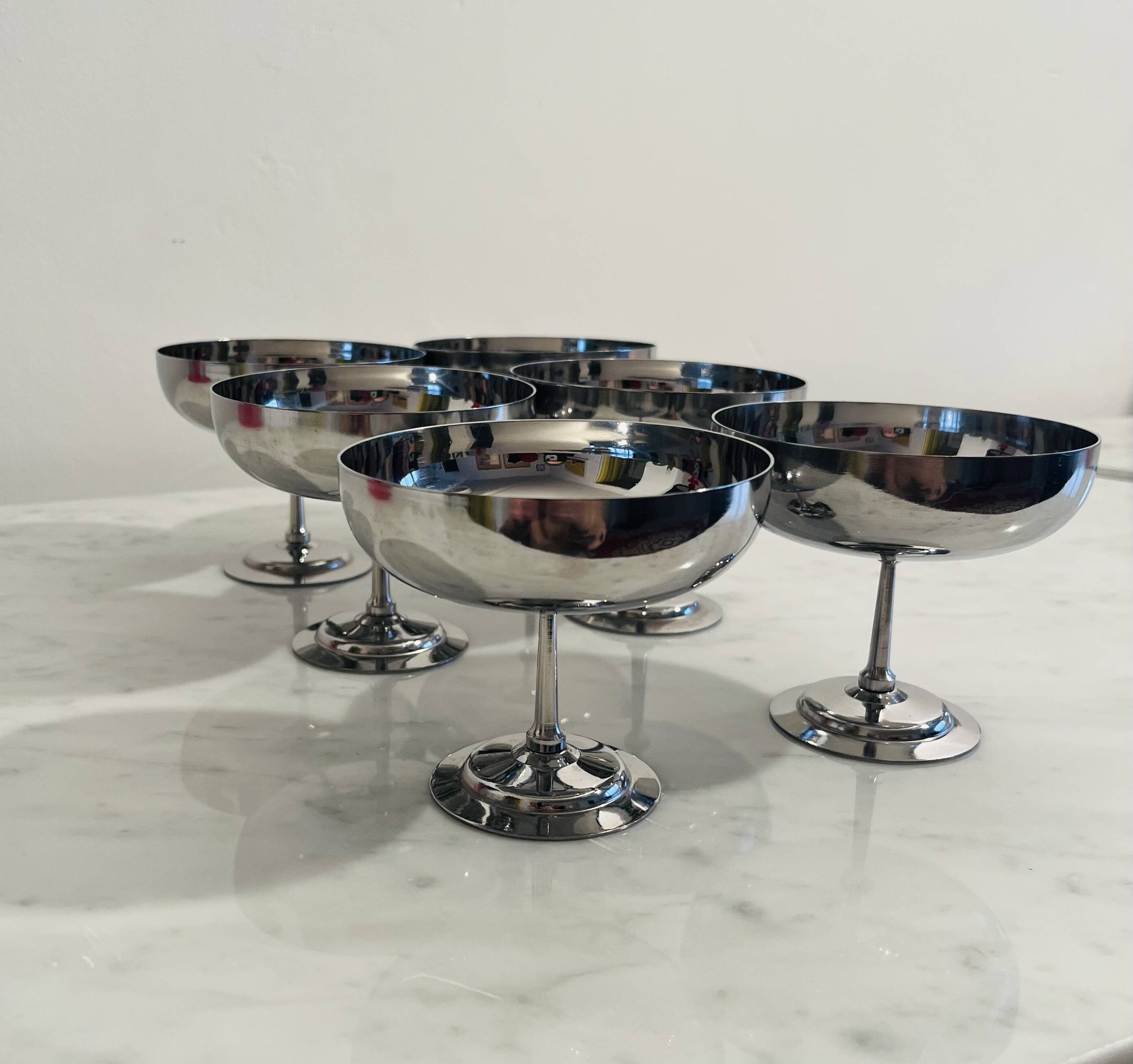 Lot de 6 coupes à dessert ou champagne vintage en inox – Années 60 ...