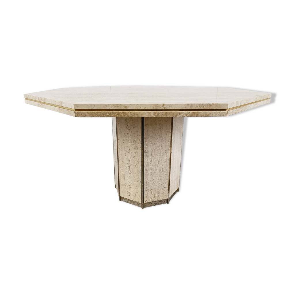 Table à manger en travertin et laiton, années 1970 | Selency