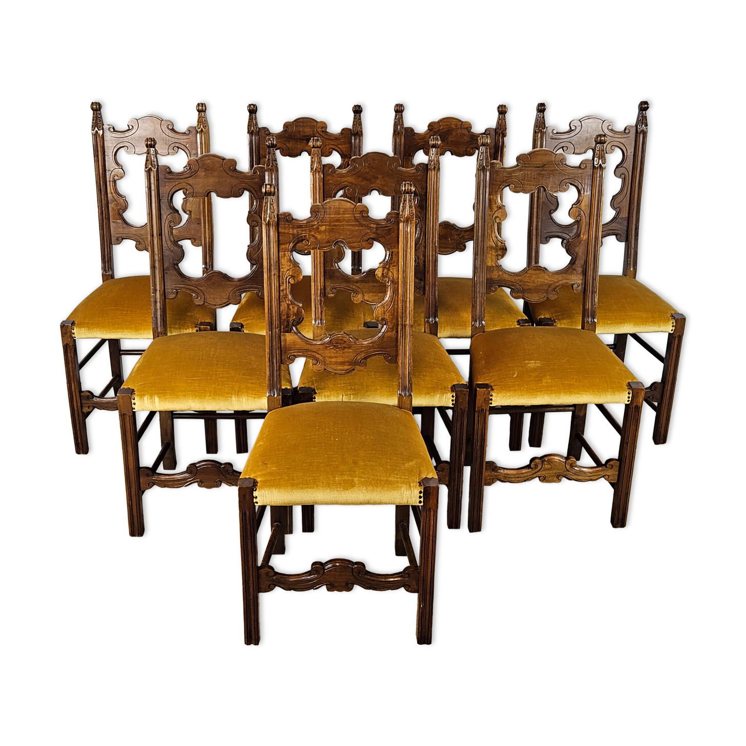 Ensemble de 8 chaises en noyer de style Renaissance, années 1920 ...