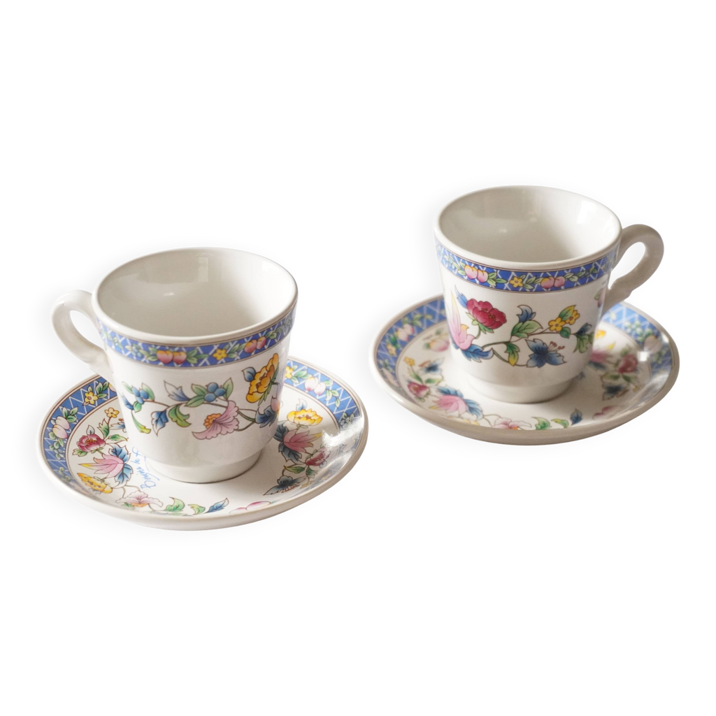 Lot de 2 tasses à café en porcelaine à décor floral "bergère de France ...
