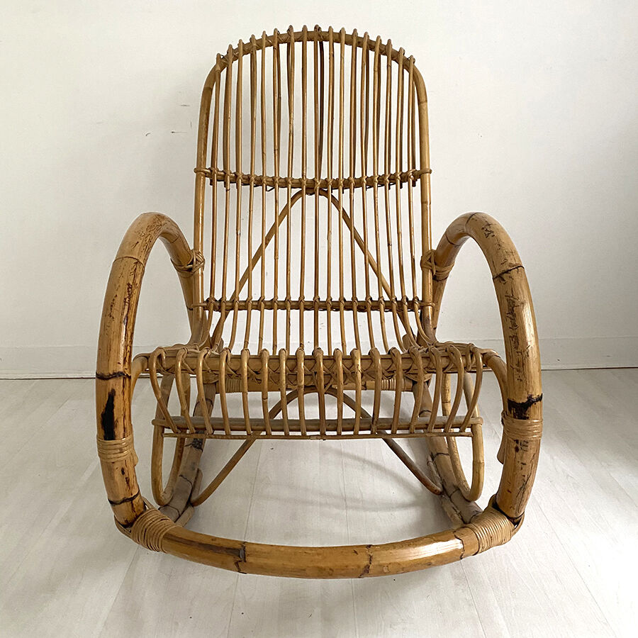 Rocking-chair en rotin vintage 60 | Selency
