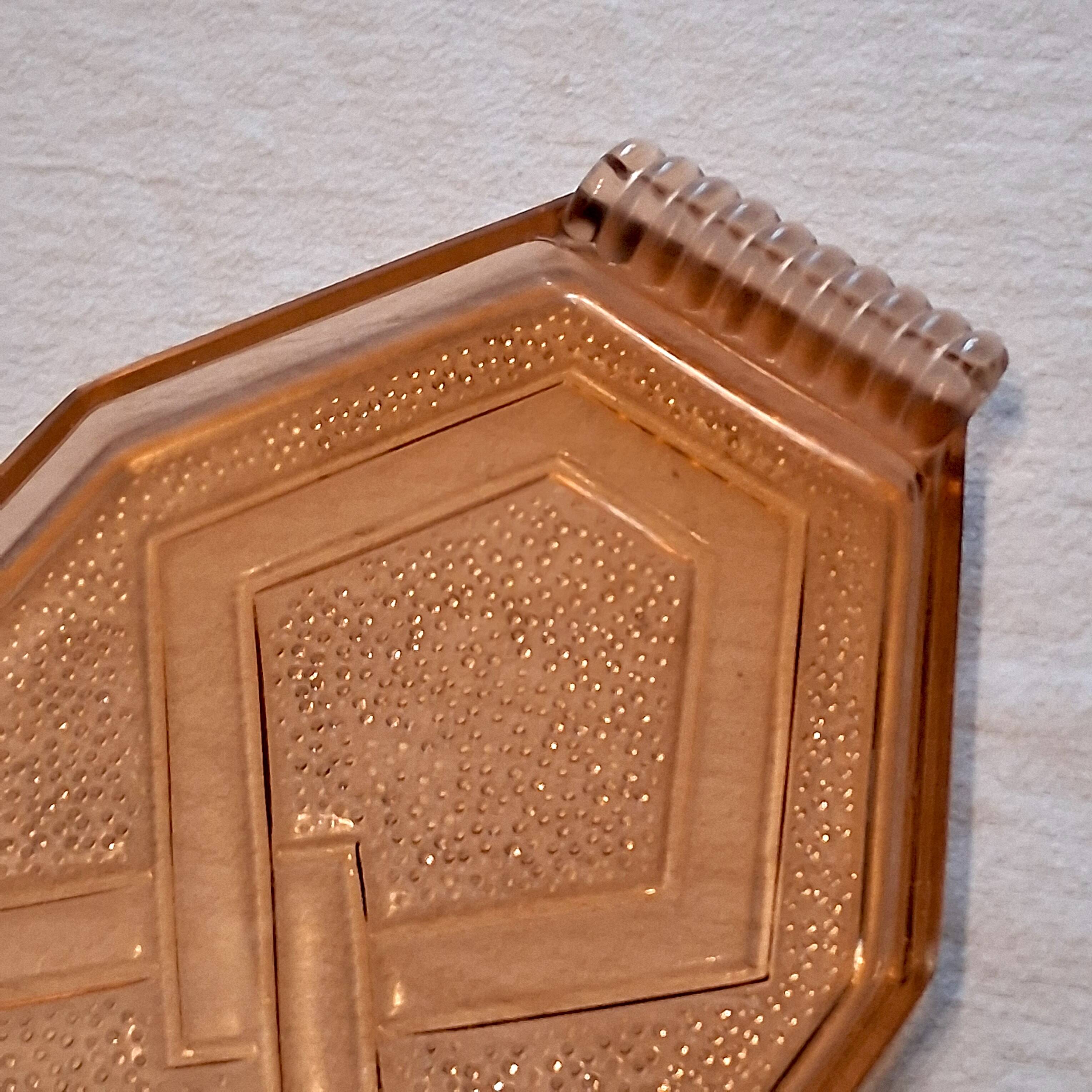 Plat de service en verre Rose type "art déco" en très bon état | Selency
