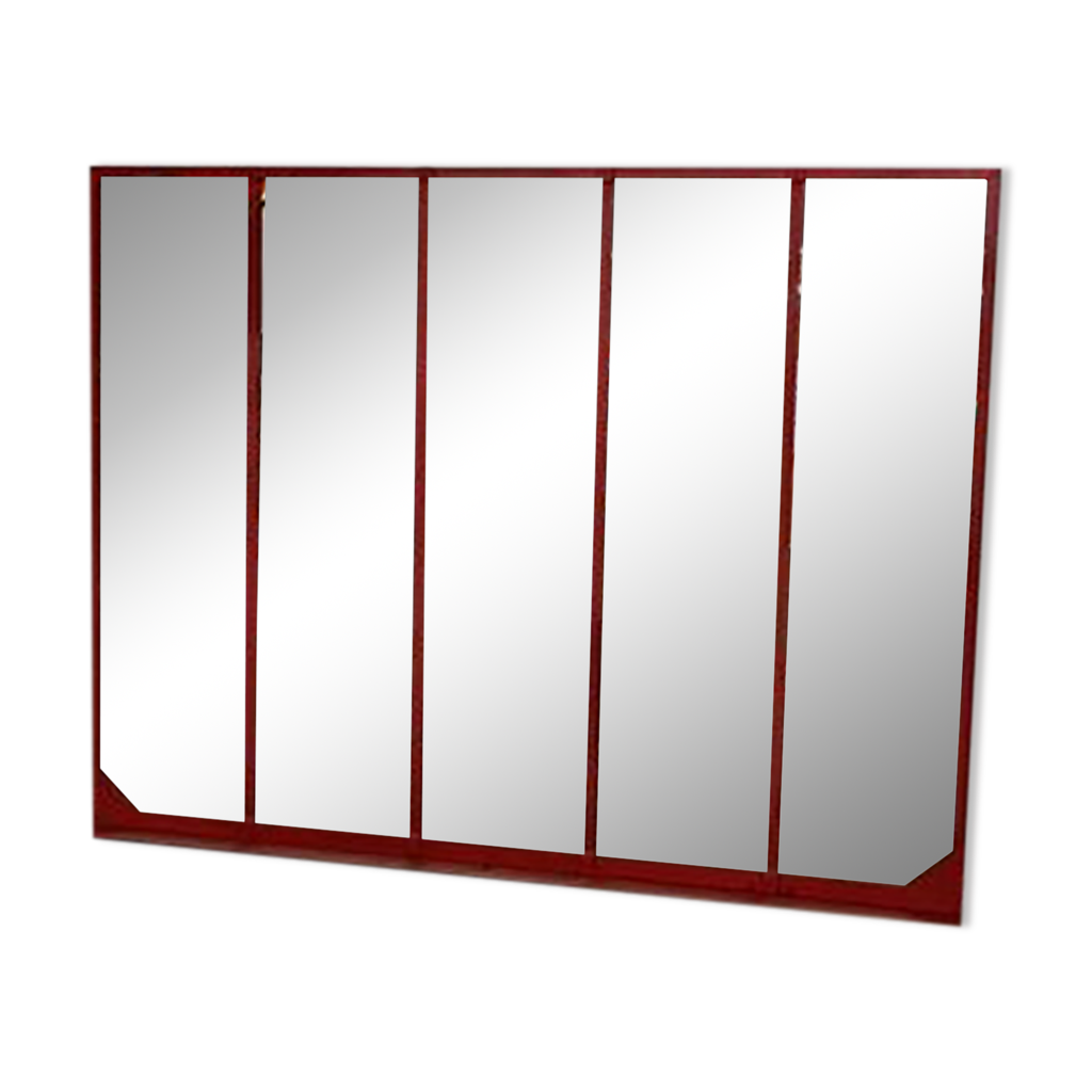 Miroir industriel verrière en métal d'usine patine rouge | Selency