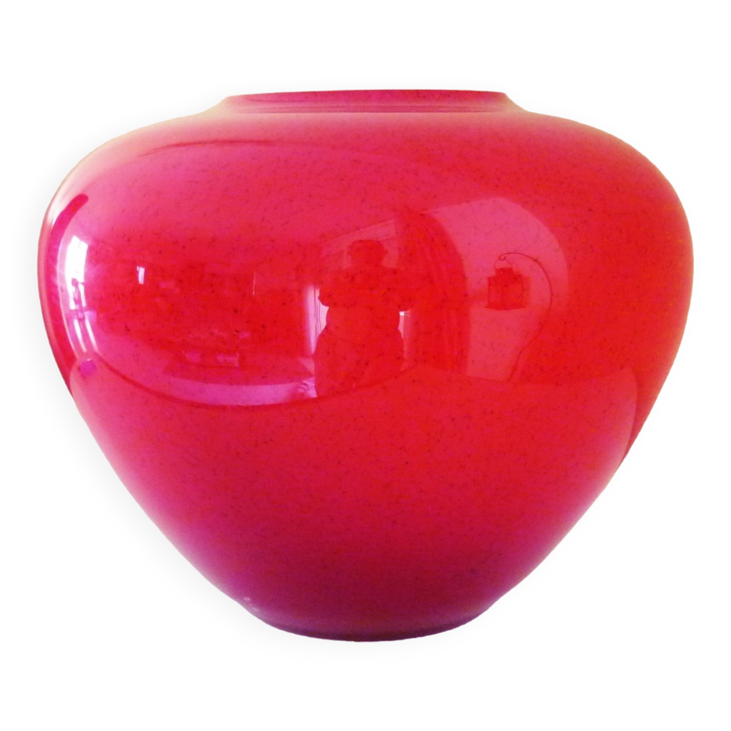 Pot-bellied, art deco vase in speckled ruby red multi-layered glass ...