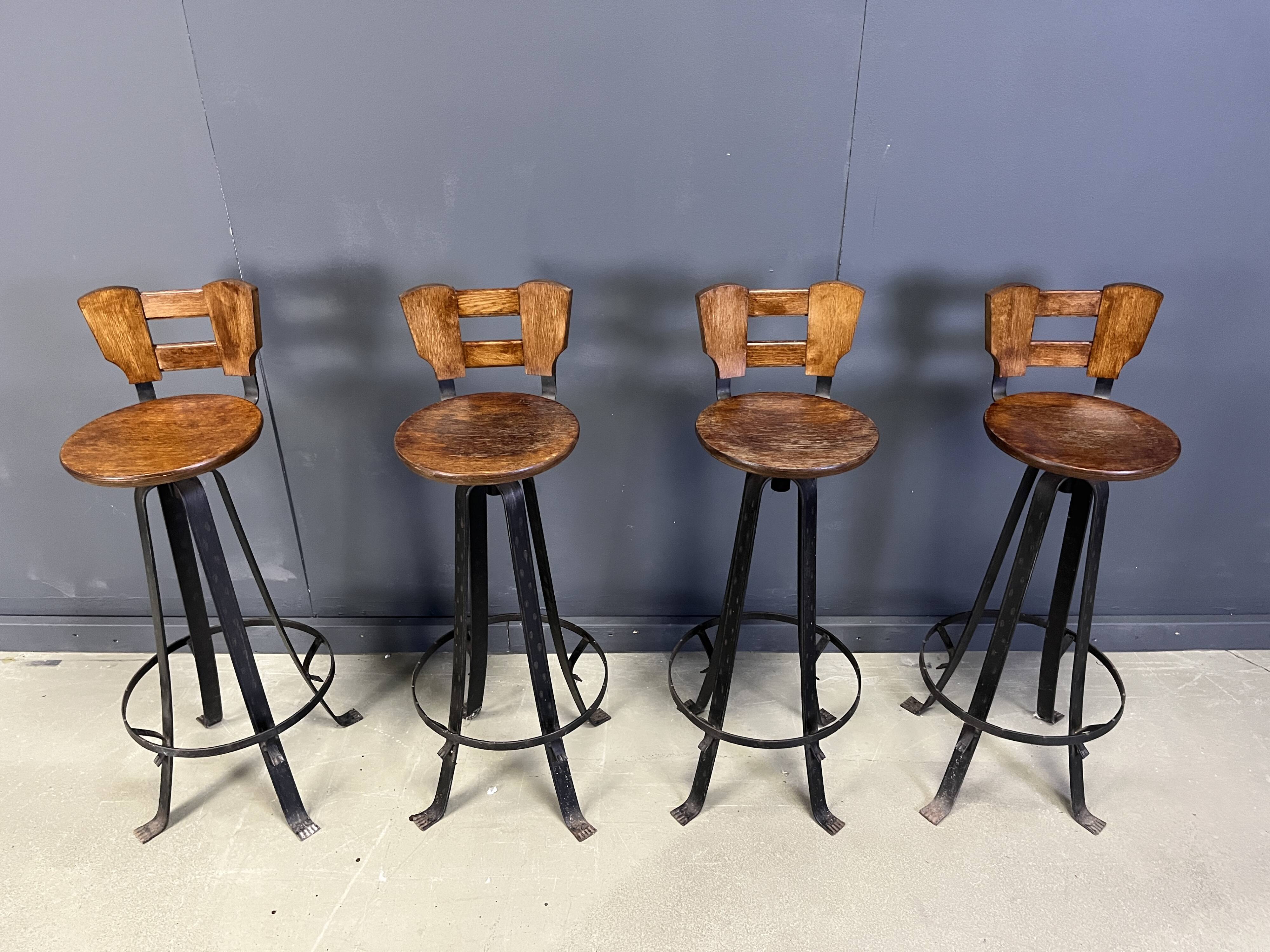 4 tabourets de bar en fer forgé, années 1970 | Selency