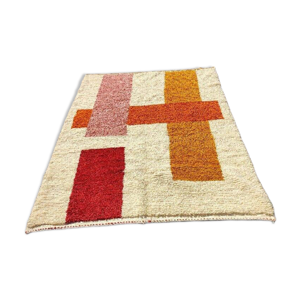 Tapis beni mrirt en laine tissée main traditionnelle | Selency