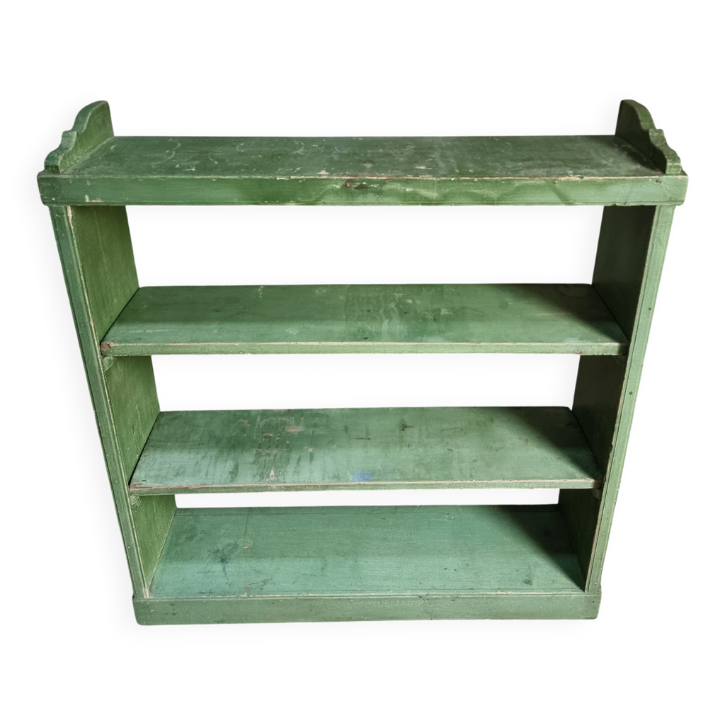 Étagère ouverte vintage en pin, peinture verte sauge d'origine, vers ...