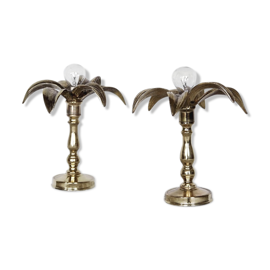 Paire de lampes Hollywood Regency en laiton de Massive Belgique 1970s | Selency