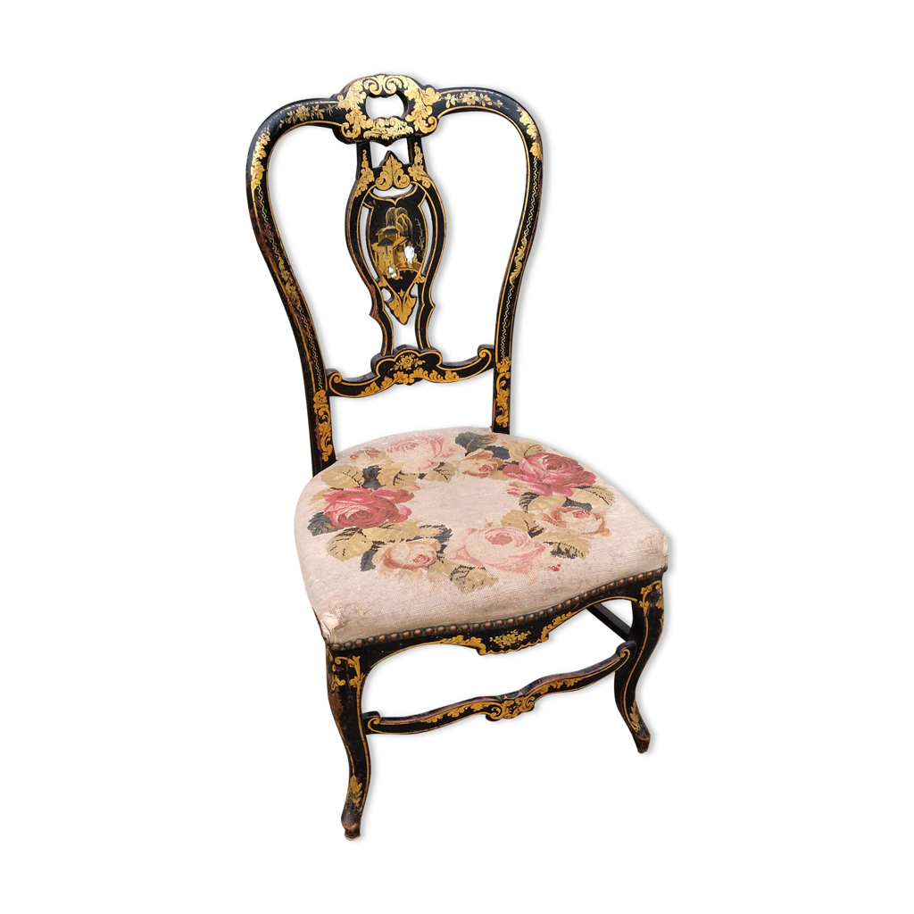 Chaise Napoléon III bois doré nacre XIXe | Selency
