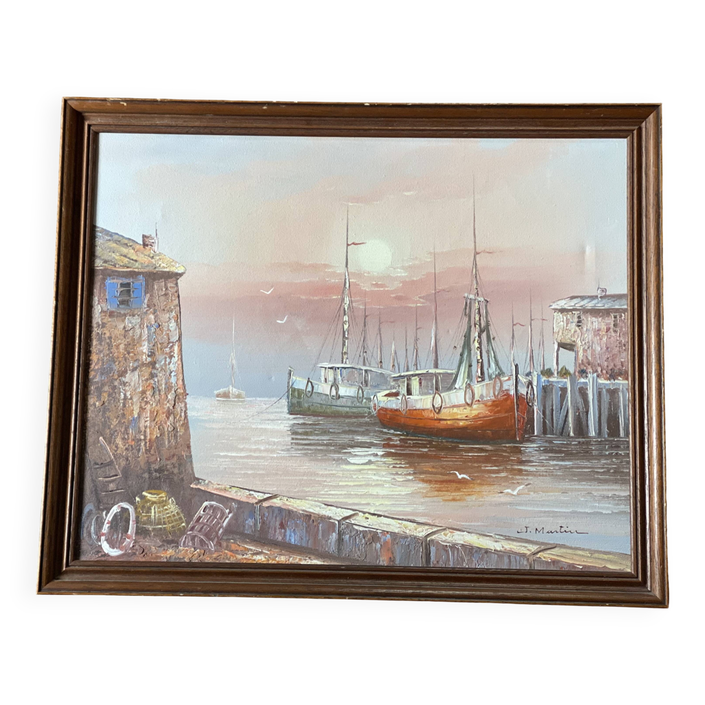 Tableau signé Martin, "Bateaux de pêche", 1970 | Selency