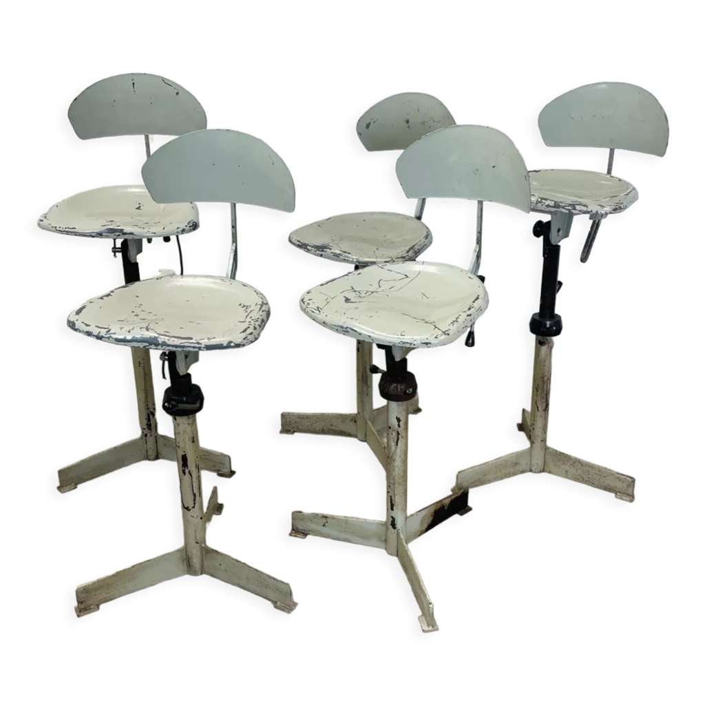 Lot 5 chaises atelier pivotantes et réglables, années 50 | Selency