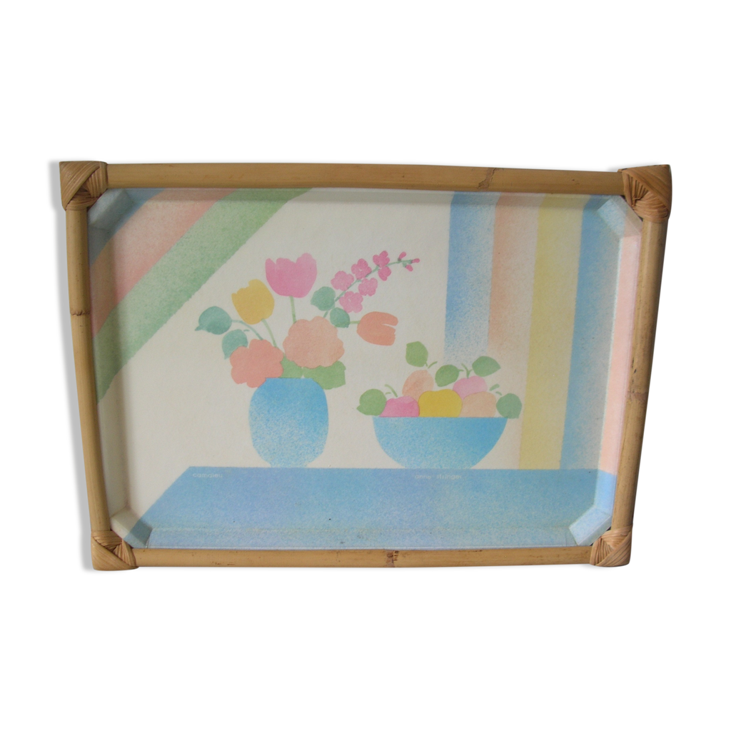 Ancien plateau de service années 1980 en bambou fibre de verre décor ...