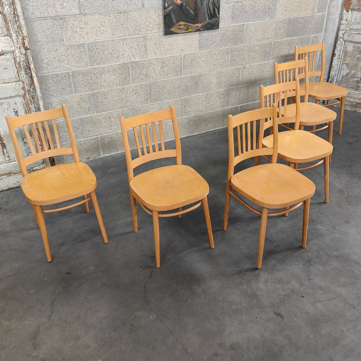 Lot de 6 chaises bistrot ton bystrice 1970 hêtre clair | Selency