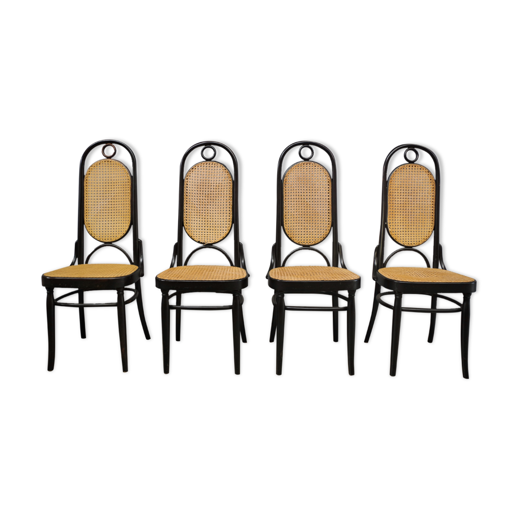 Chaises en hêtre courbé et paille de vienne, 1980s, set de 4 | Selency