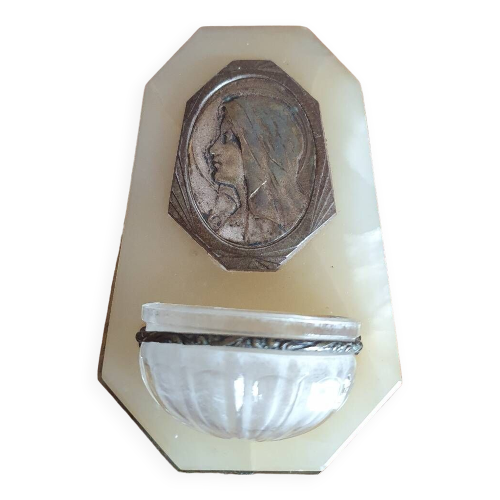 Benitier en marbre ou opaline verre et laiton vintage | Selency