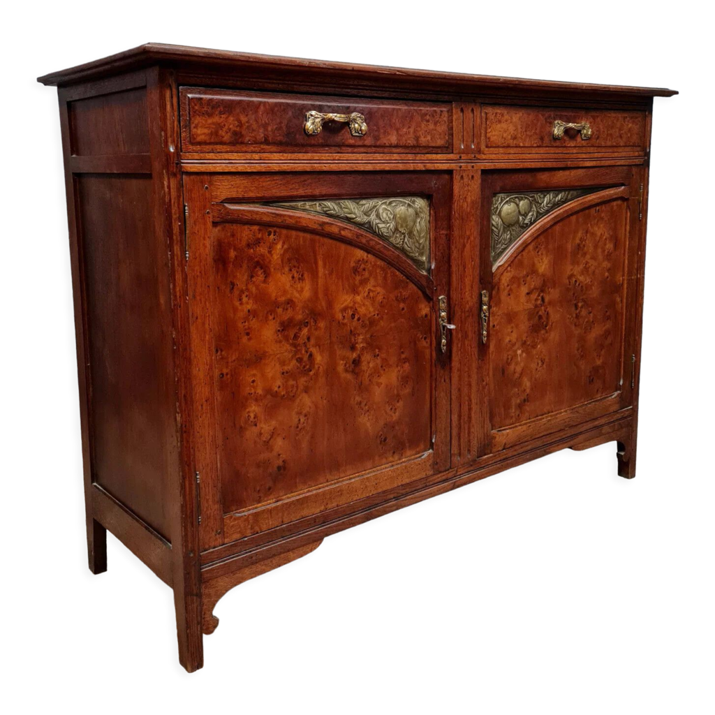 Buffet époque Art Nouveau en loupe d'orme et chêne vers 1900 | Selency