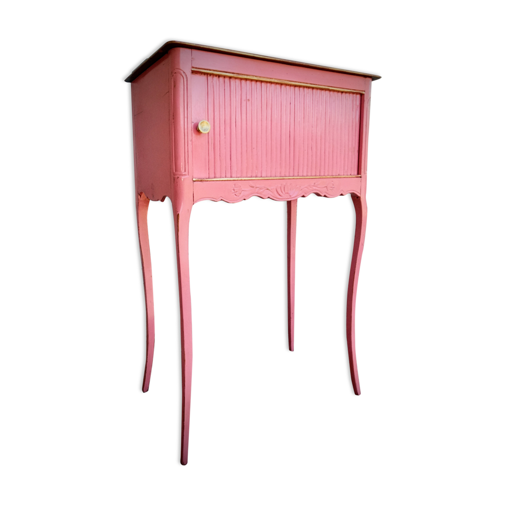 Commode d'appoint à rideau Louis XV patinée rose et noire | Selency