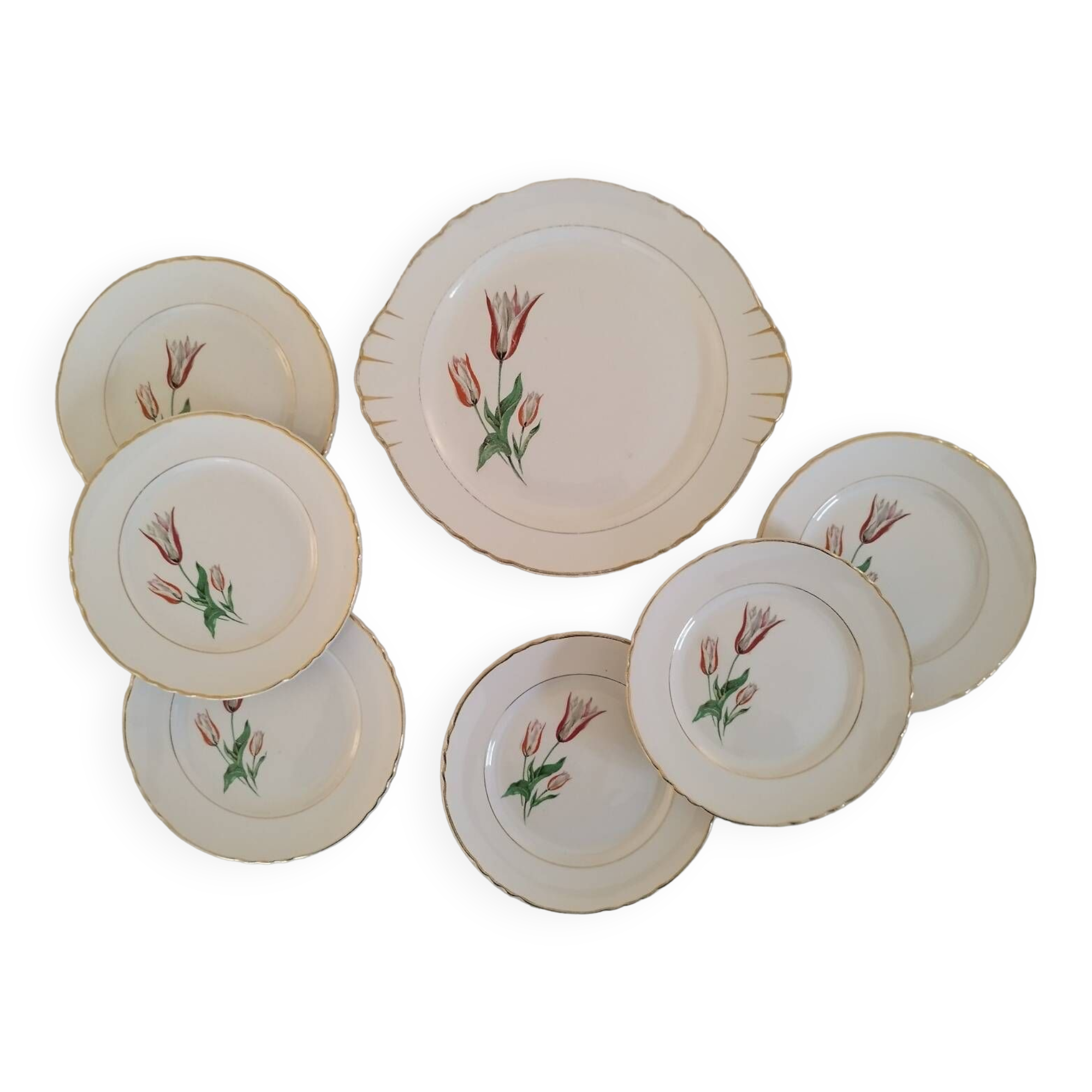 Service Gâteau Dessert Faïence Ancienne Moulin des Loups Orchies Modèle ...