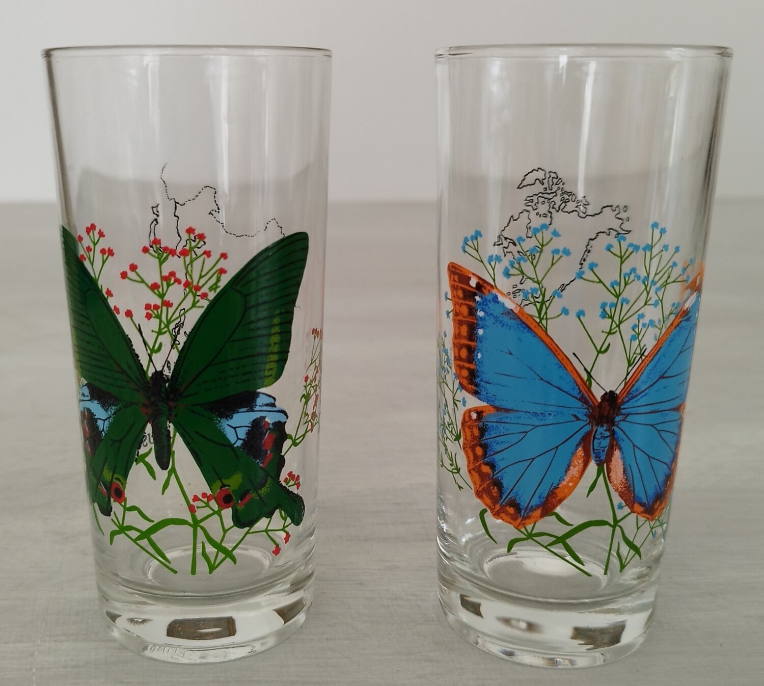 Verres à orangeade en verre décor papillon vintage | Selency