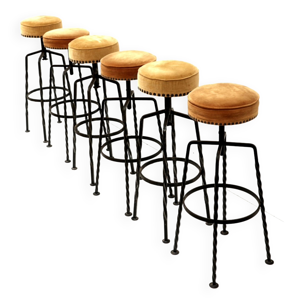 Ensemble de six tabourets de bar en fonte années 1970 | Selency