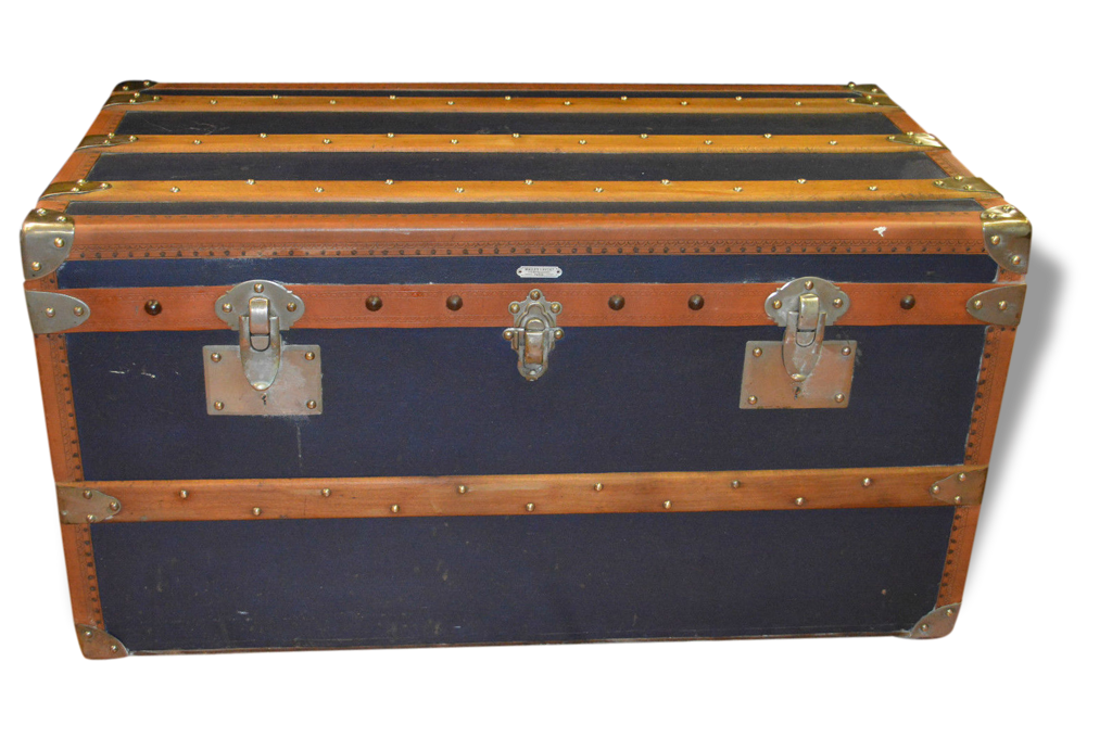 ancienne malle de luxe LAVOET EN CUIR ET BOIS | Selency