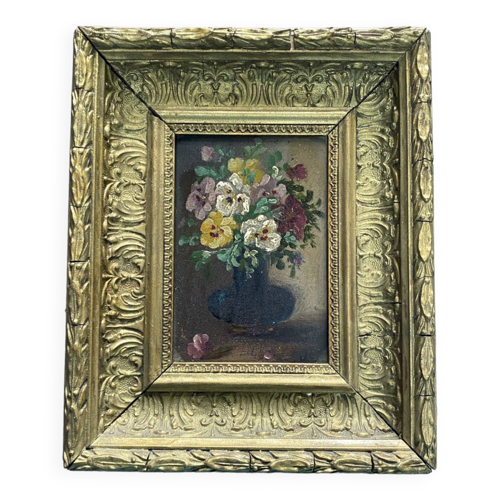 Tableau miniature XIXème "Les pensées" | Selency