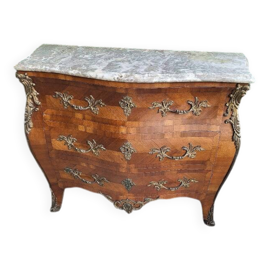 Commode en bois de rose louis xv a 3 tiroirs avec un plateau en marbre | Selency