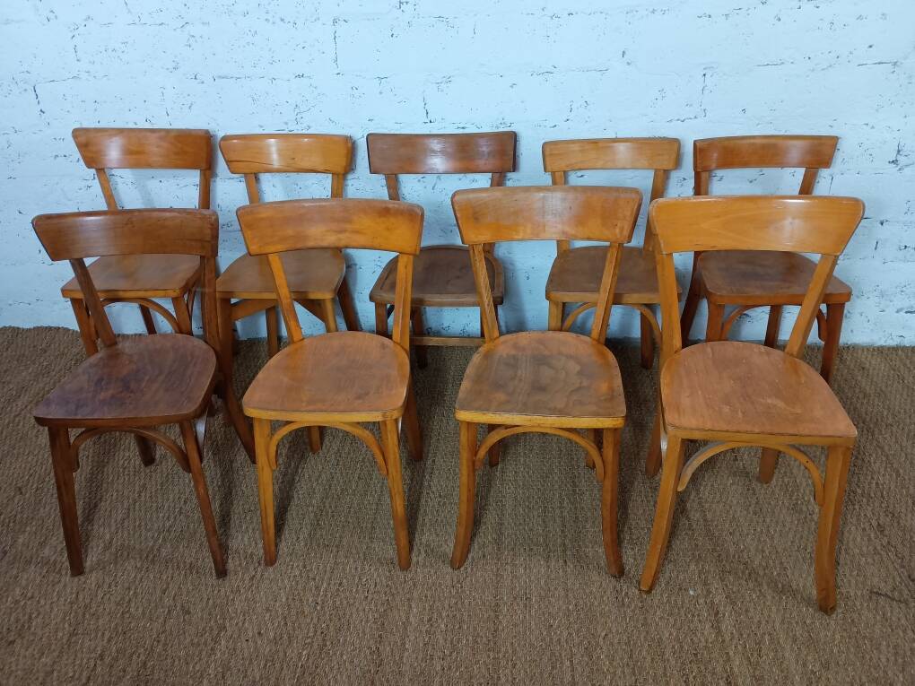 Ensemble de 9 chaises bistrot dépareillées, années 50 | Selency