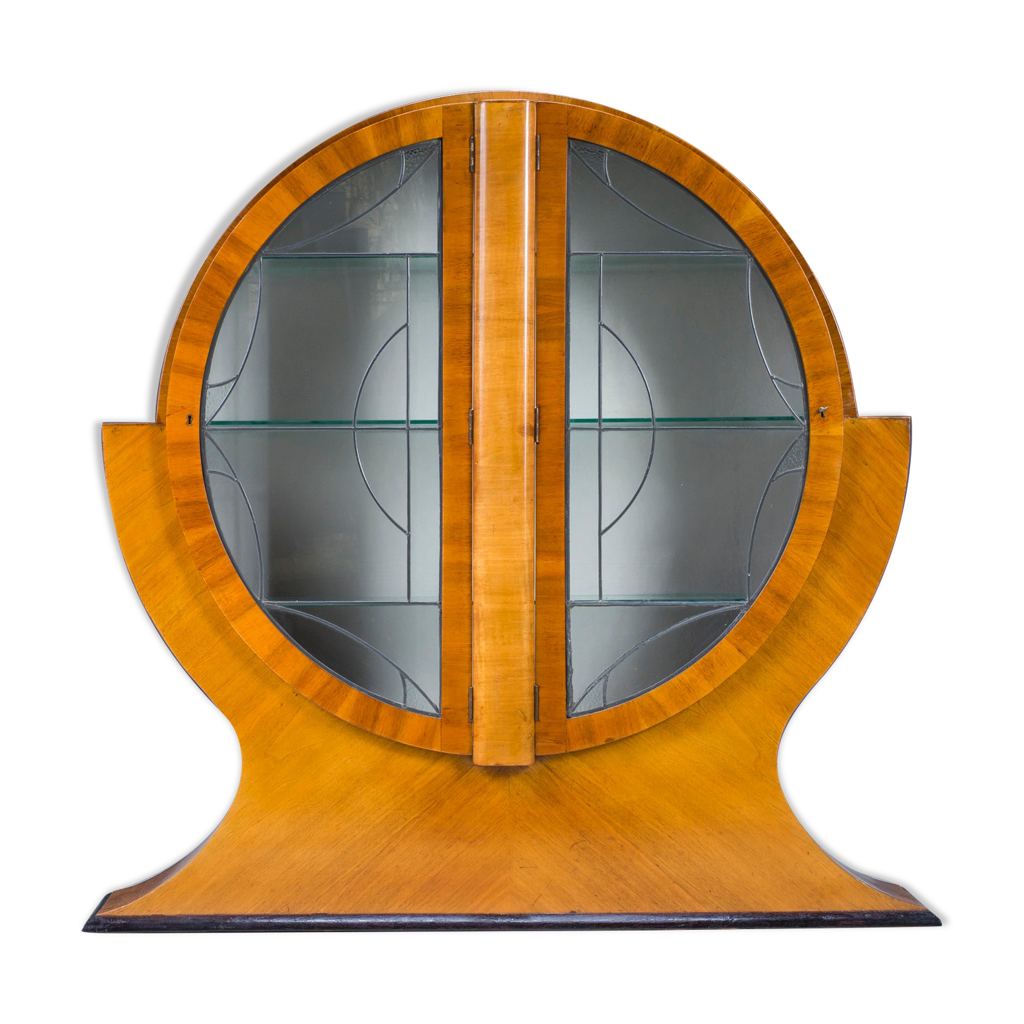 English Art Deco Circular Round Display Cabinet or Vitrine in Walnut ...