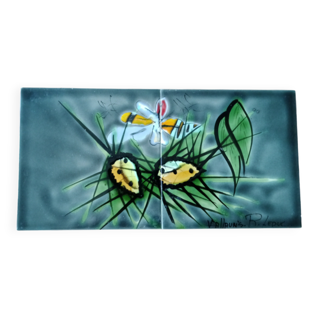 Deux carreaux unis de faïence signée par Raymonde Leduc | Selency