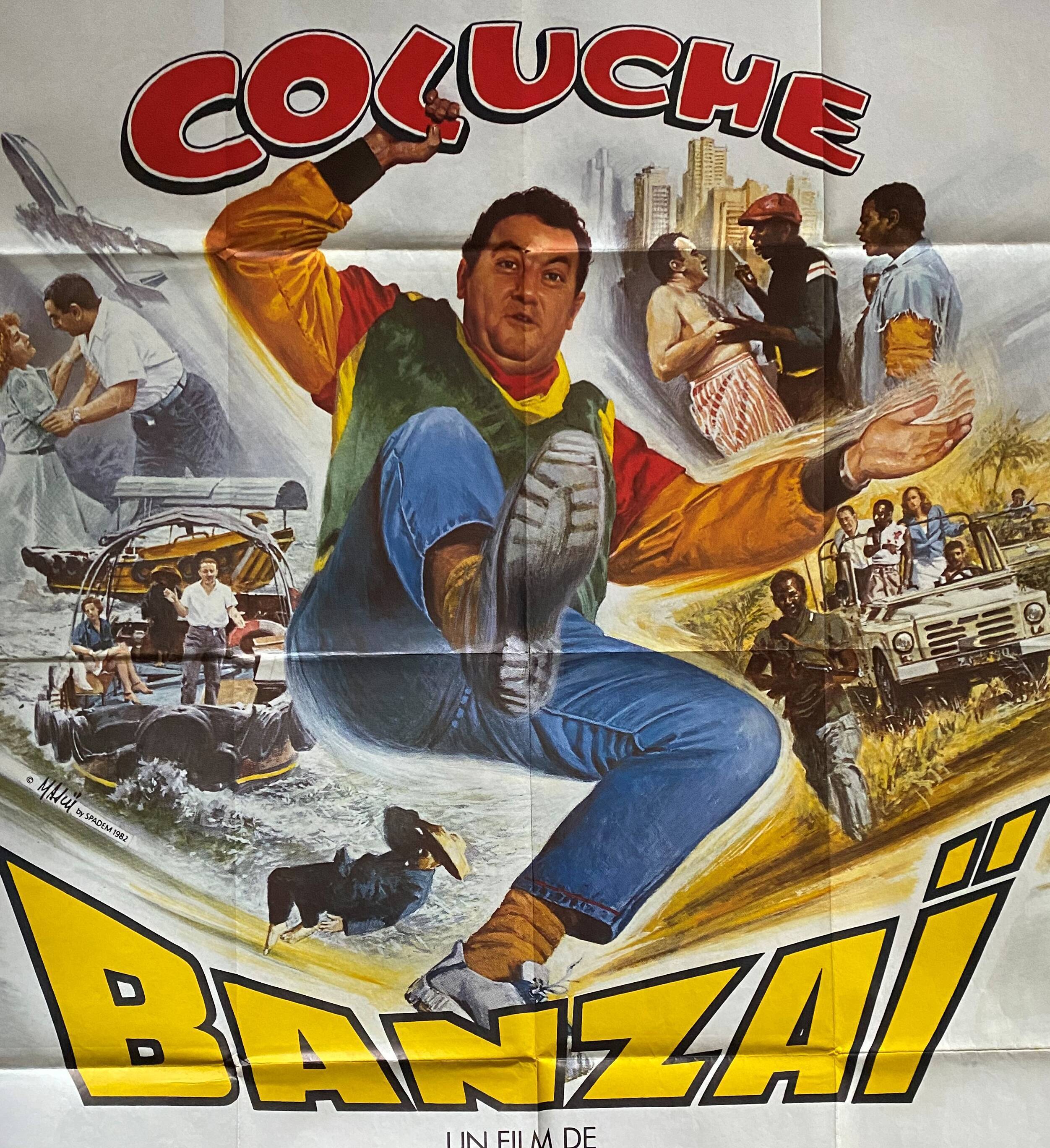 Affiche cinéma "Banzai" Coluche 120x160cm 1983 | Selency