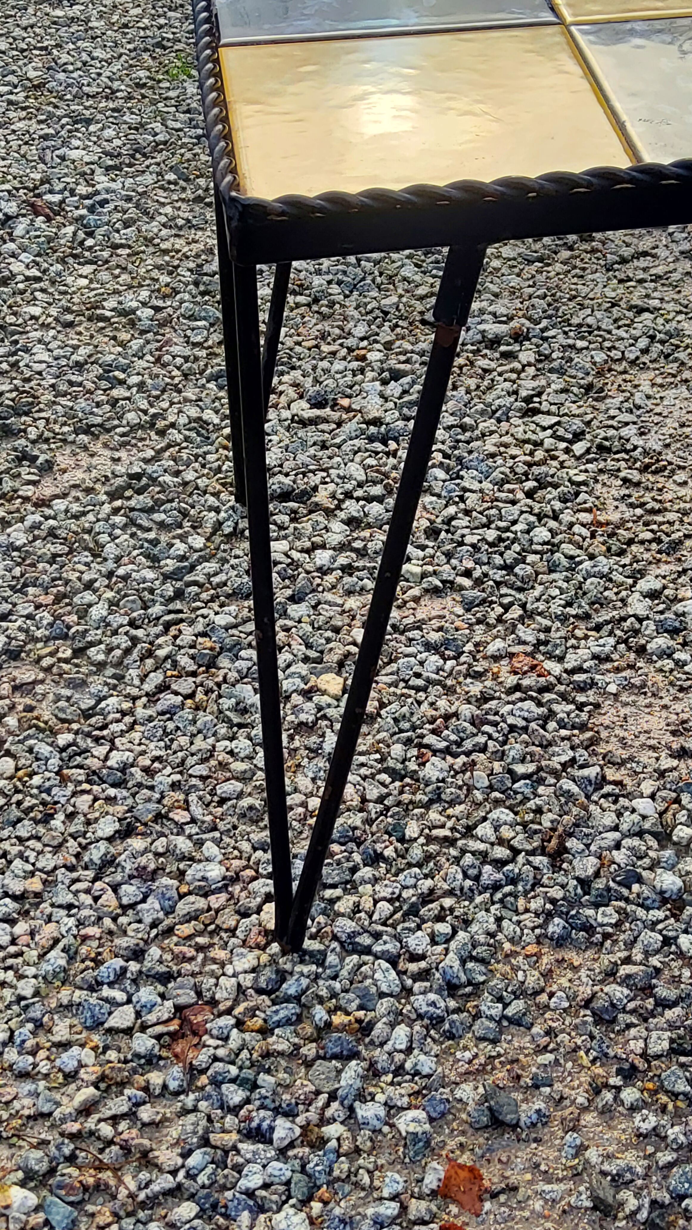 Coffee table of the 60s in yellow and black ceramic wrought iron base | Selency