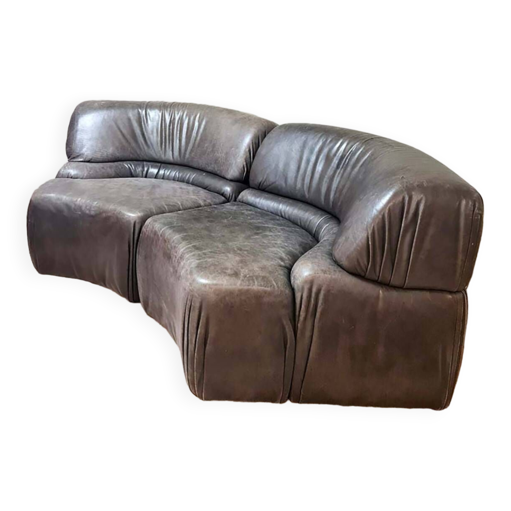 Canapé modulable vintage en cuir Cosmos DS-28 De Sede 1970 | Selency
