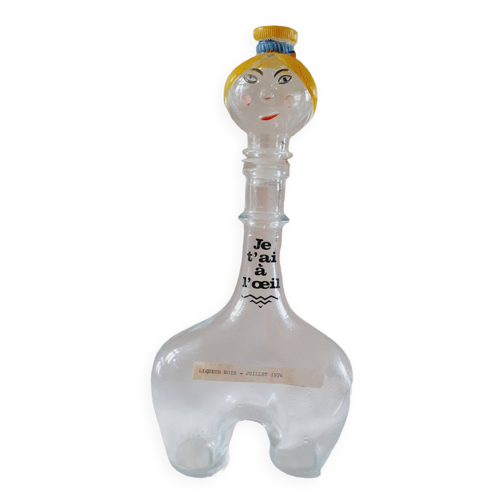 Carafe humoristique en verre représentant une figure féminine | Selency