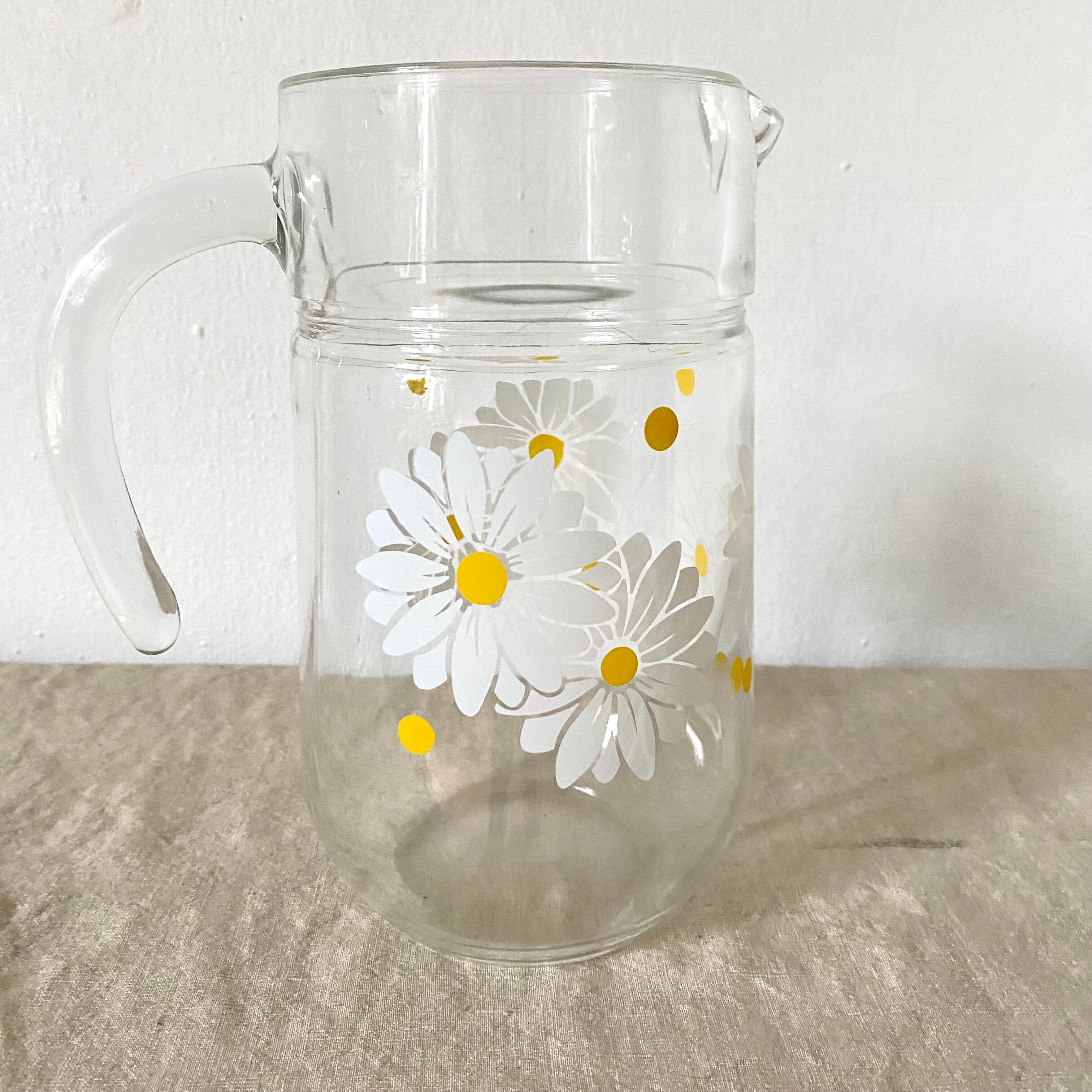 Pichet en verre vintage Marguerites | Selency