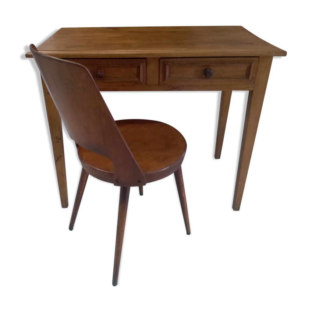 Bureau vintage et sa chaise Baumann modèle Mondor années 1960 | Selency