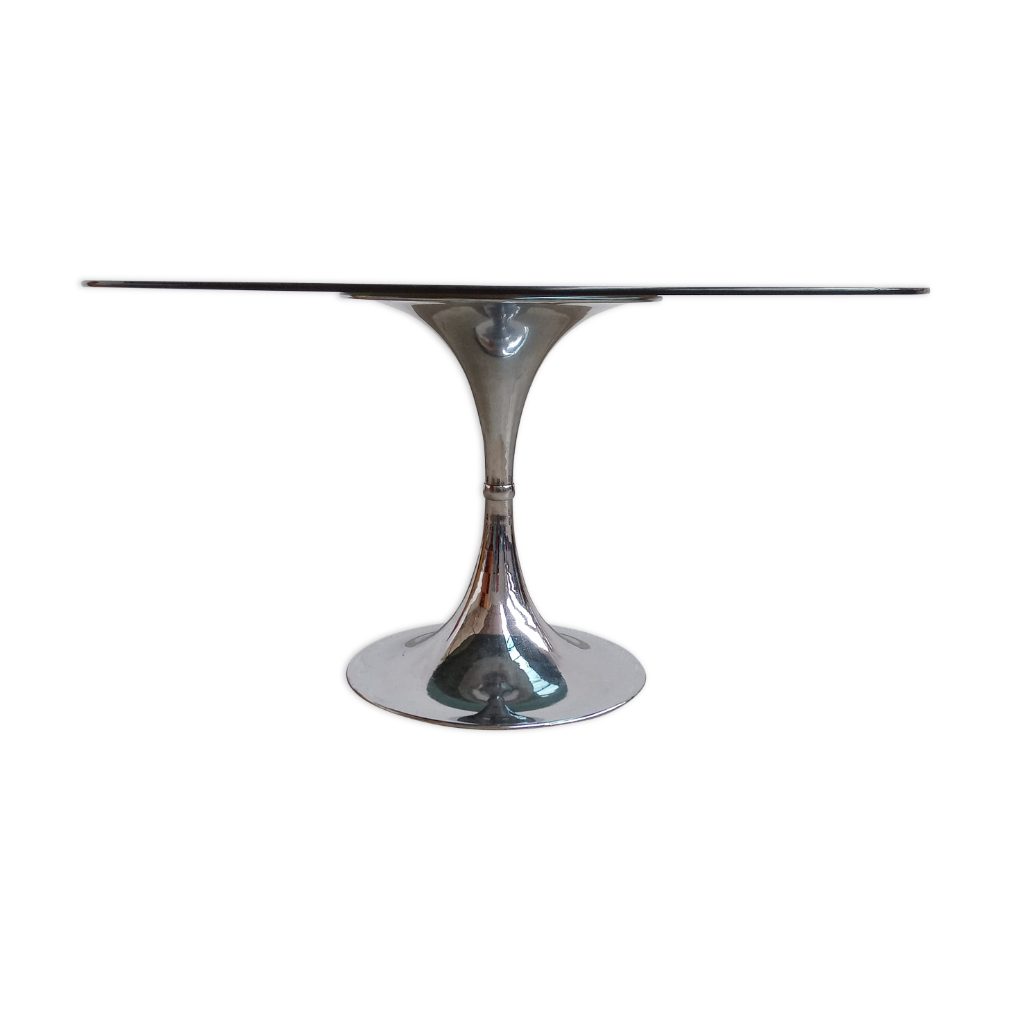Table ovale Gastone Rinaldi circa 70 pied tulipe chromé plateau verre ...