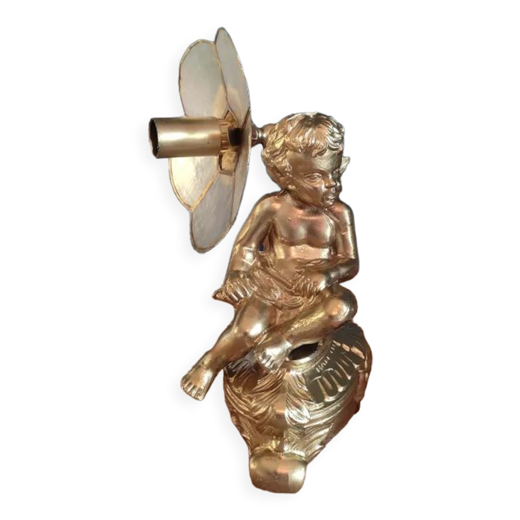 Lampe chevet Ange fleur pétales nacre base alliage fonte doré | Selency