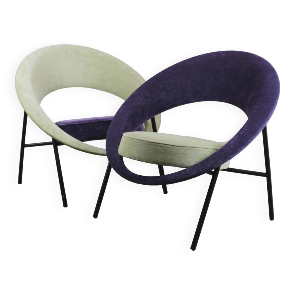 Paire de fauteuils Burov "44" ou "Saturne" par Geneviève Dangles et ...