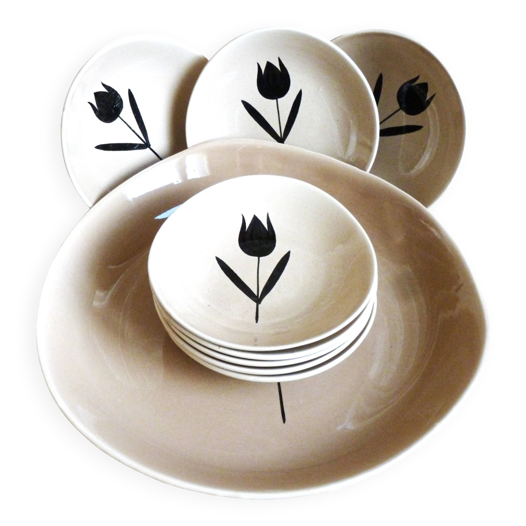 Service à dessert ancien décor tulipe noire Niderviller | Selency