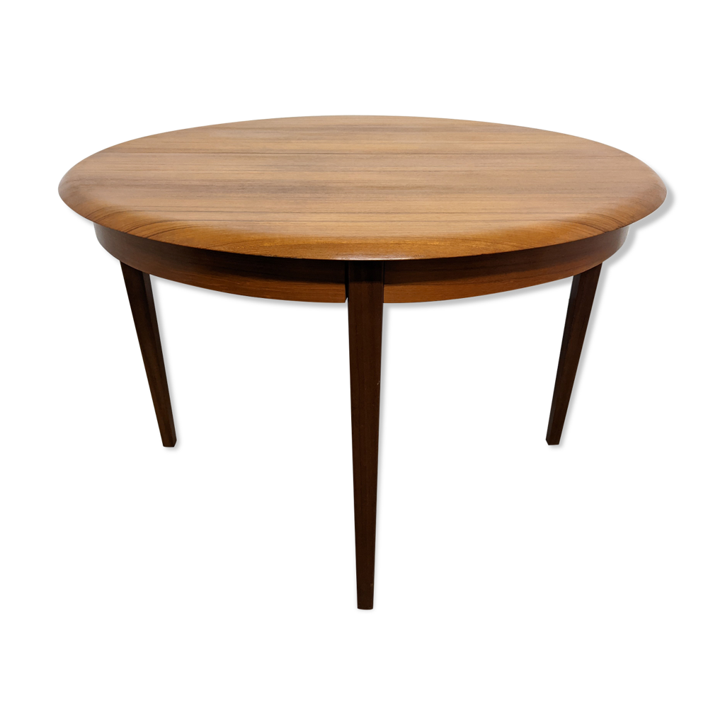 Table ronde scandinave en teck à rallonge des années 60 | Selency