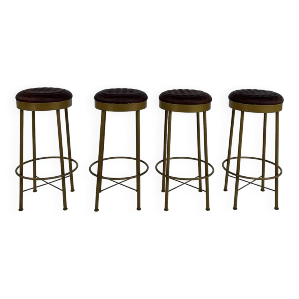 Set de 4 tabourets de bar cuir et métal | Selency