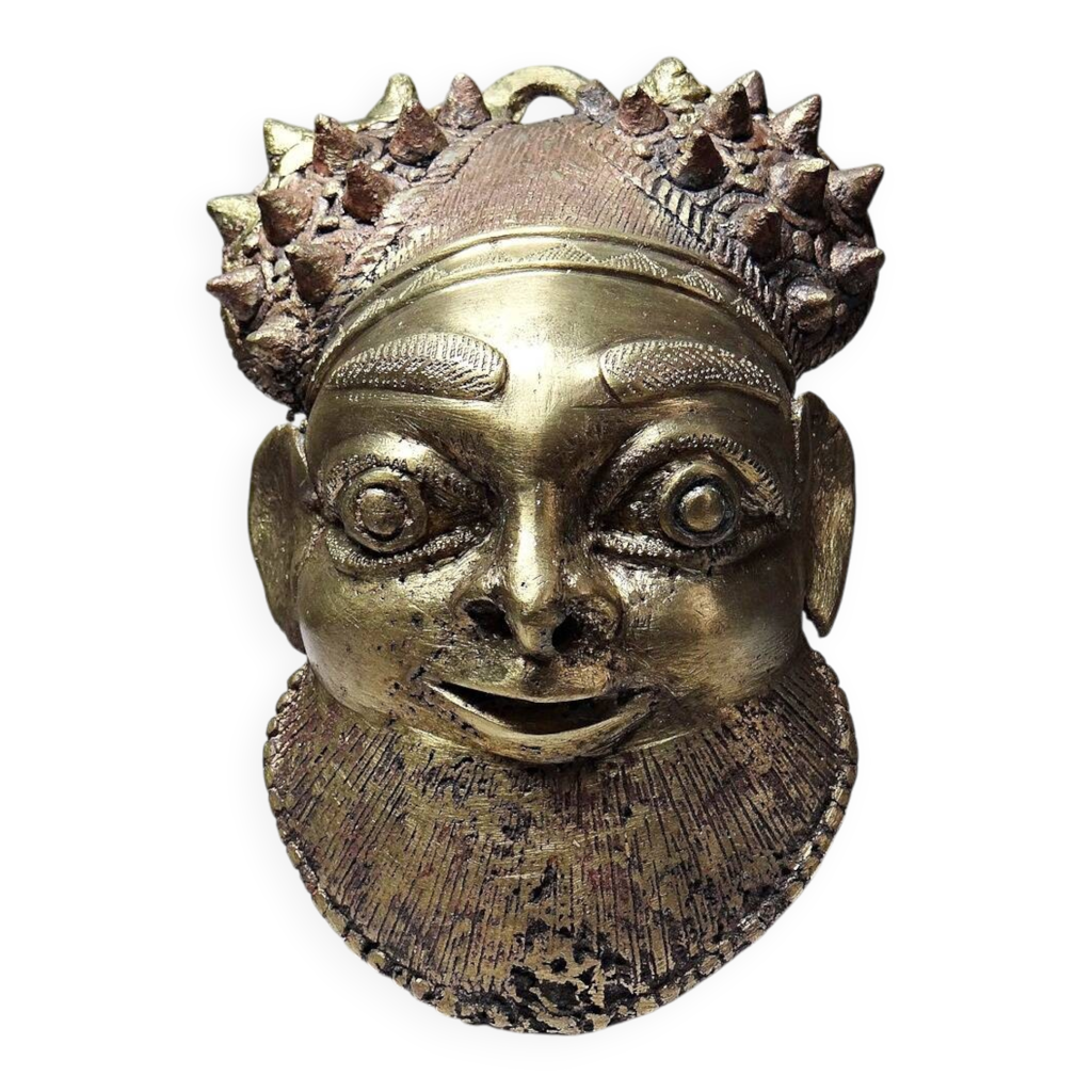 Petit masque d'Oba bronze doré Bamoun, Cameroun, vintage Afrique | Selency