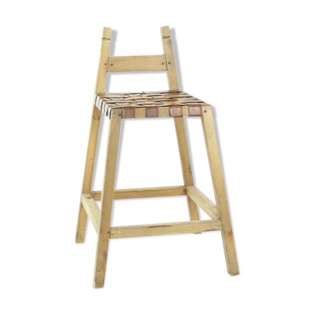 3 tabourets de bar vintage en bois et cuir, Tchécoslovaquie années 1950, ensemble de 3 | Selency