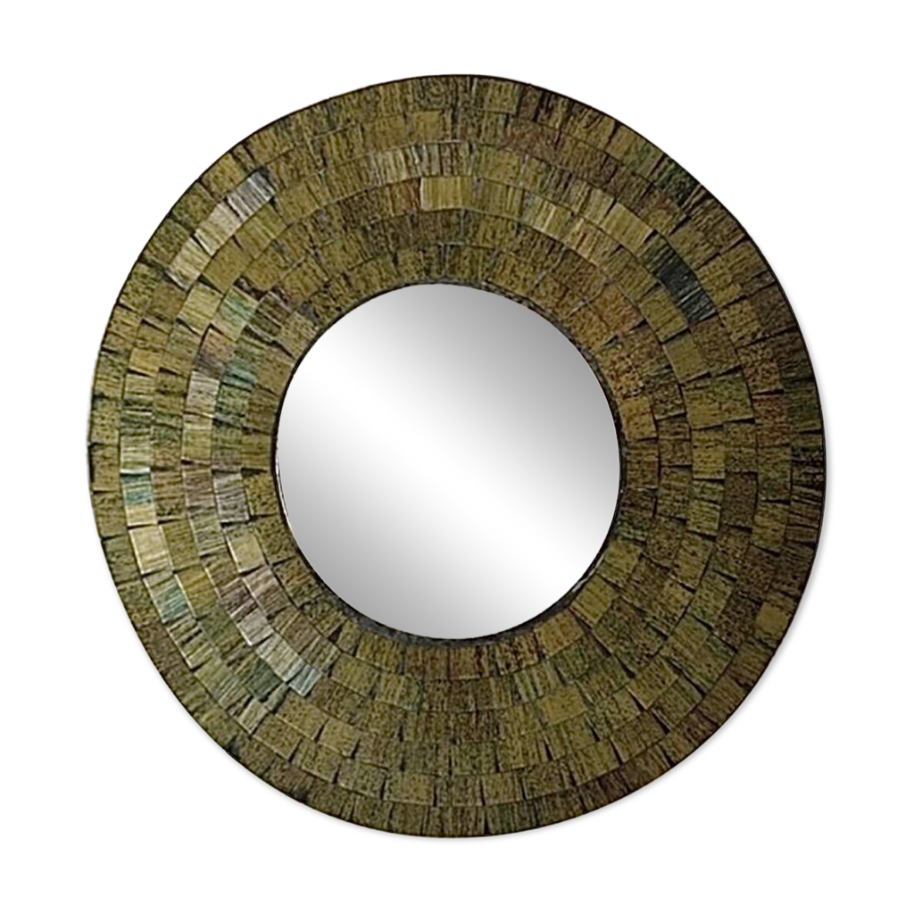 Grand miroir rond mural en céramique, design vers 1970 | Selency