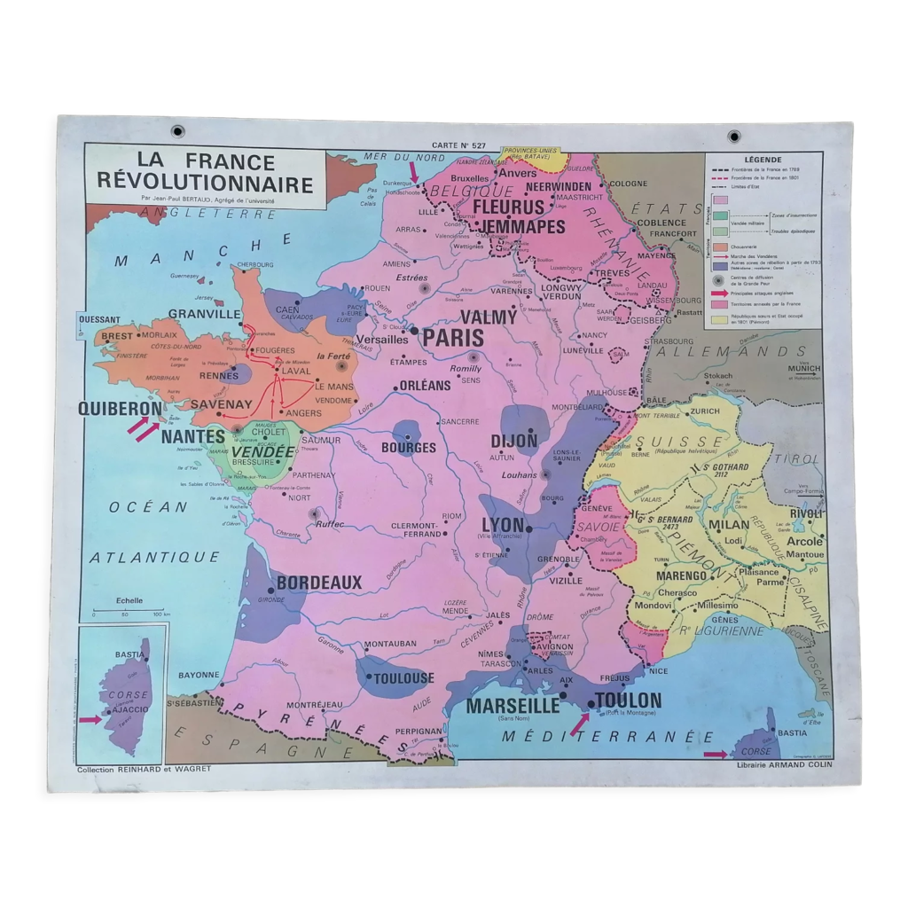 Ancienne carte historique Armand Colin La France révolutionnaire-Paris ...