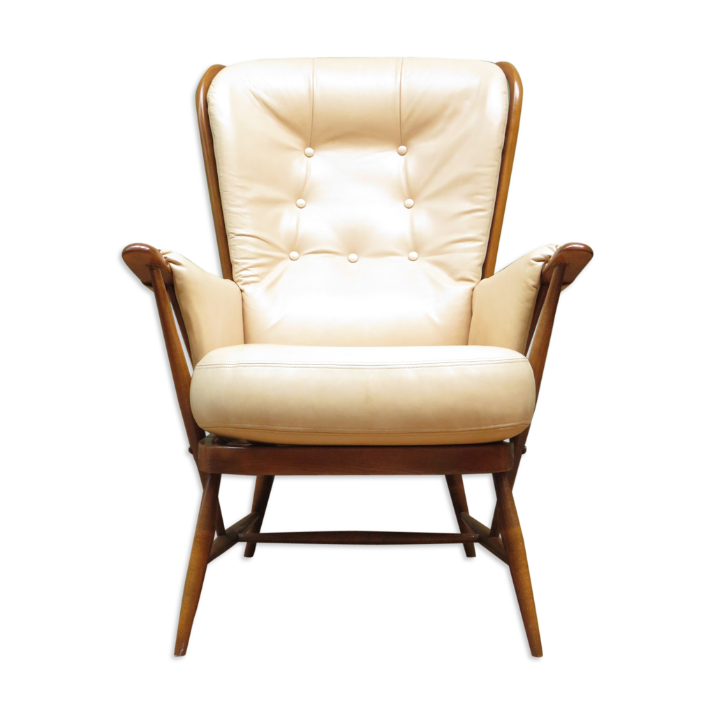 Fauteuil Ercol evergreen avec siège en cuir | Selency