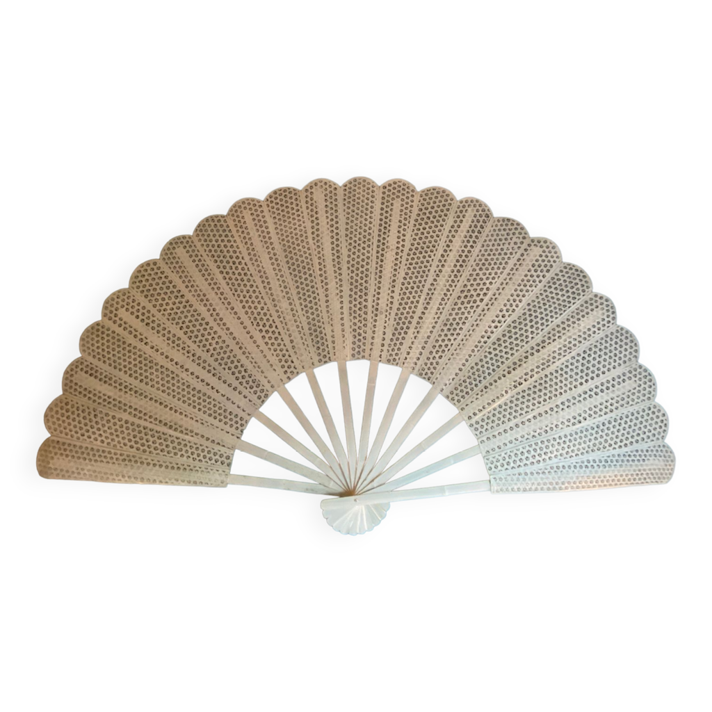Eventail blanc geant décoratif en cannage et bambou | Selency