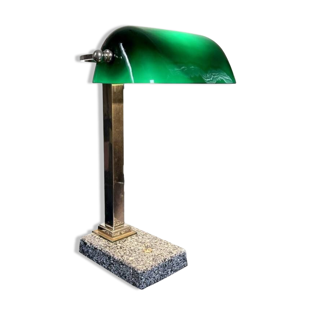 Lampe de bureau vintage - opaline verte - métal chrome - art déco ...