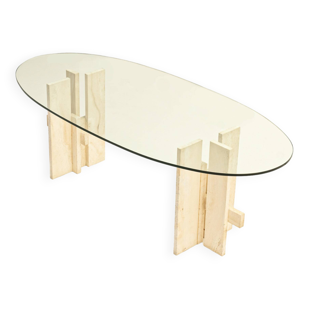 Table à manger en travertin par Willy Ballez, années 1970 | Selency